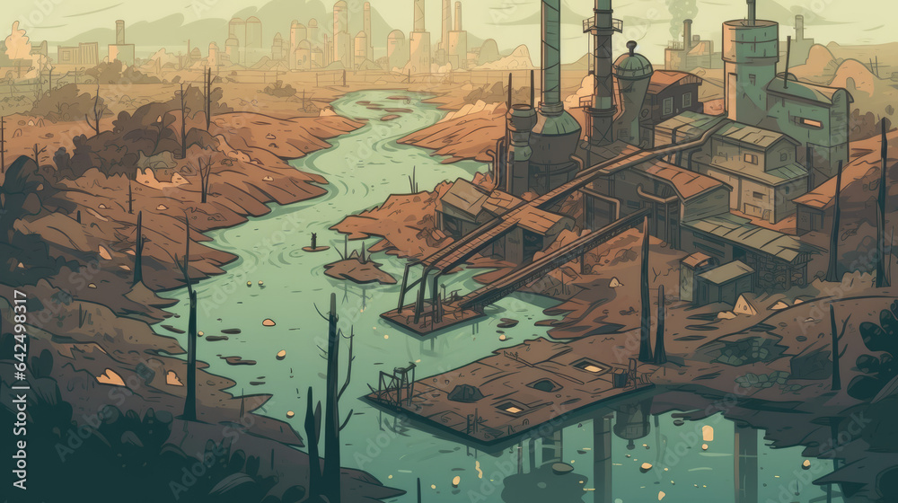 Air, water and soil pollution by industrial production cartoon vector ...