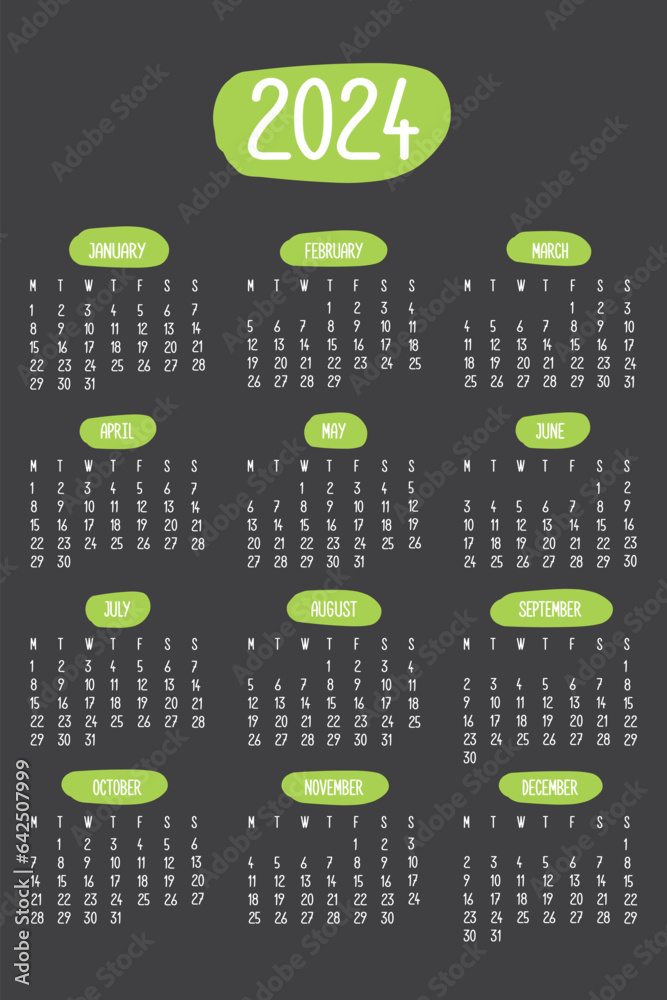 Calendar grid template, 2024 year. Calendar 2024, monday first ...