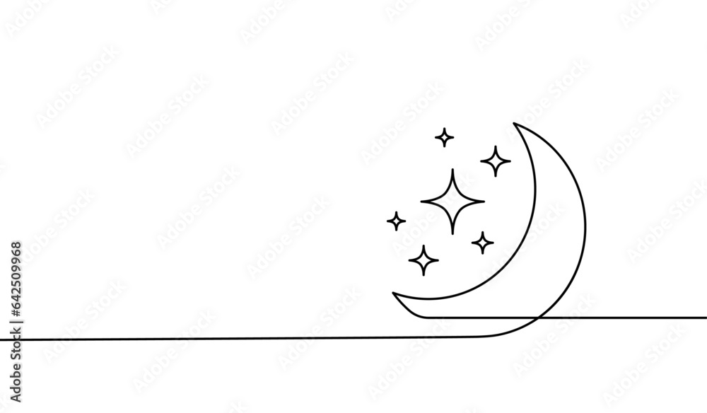 Moon continuous one line art icon. Hand drawn black moon isolated on ...