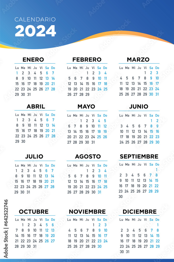 Calendario 2024 español Stock Vector | Adobe Stock