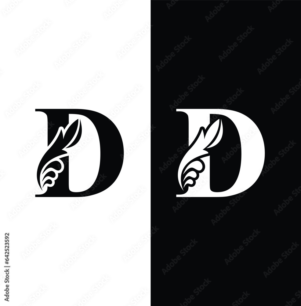 letter D. White and Black flower alphabet. Beautiful capital letters with shadow Stock Vector ...