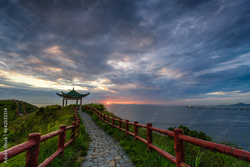 pathway by the sea at Tai O Fu Shan Viewing Point during sunset Stock ...