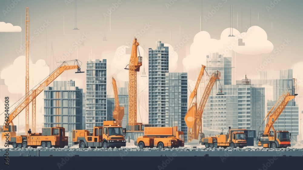 Urban building construction. Stages of big construction skyscraper in ...