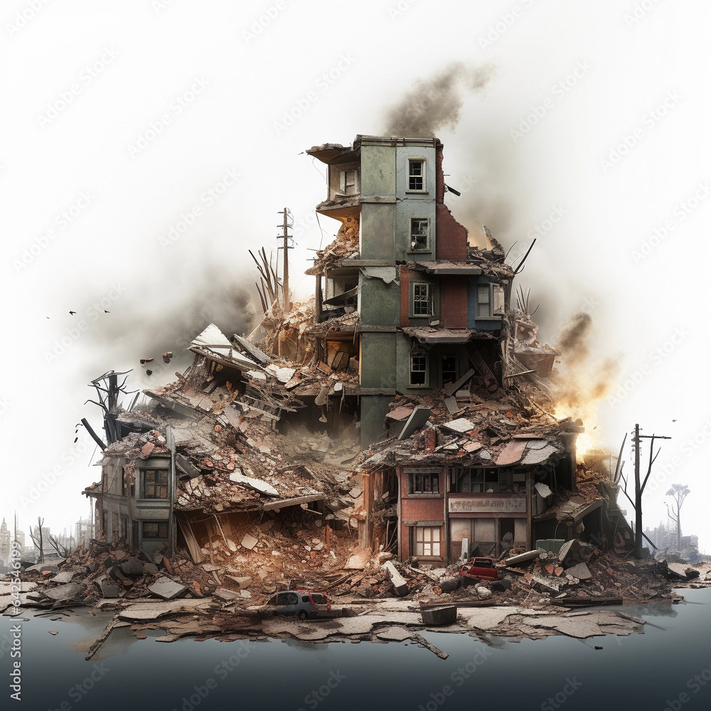 Demolished buildings and residential houses, destroyed homes and ...