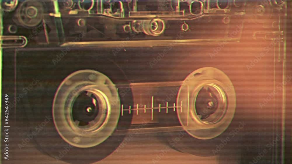 Vintage audio cassette tape recorder playing. Old school magnetic ...