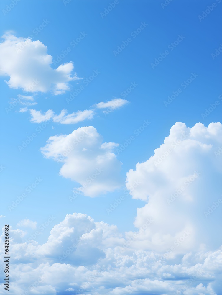 Blue sky with clouds, flying over the clouds, in the middle of the ...