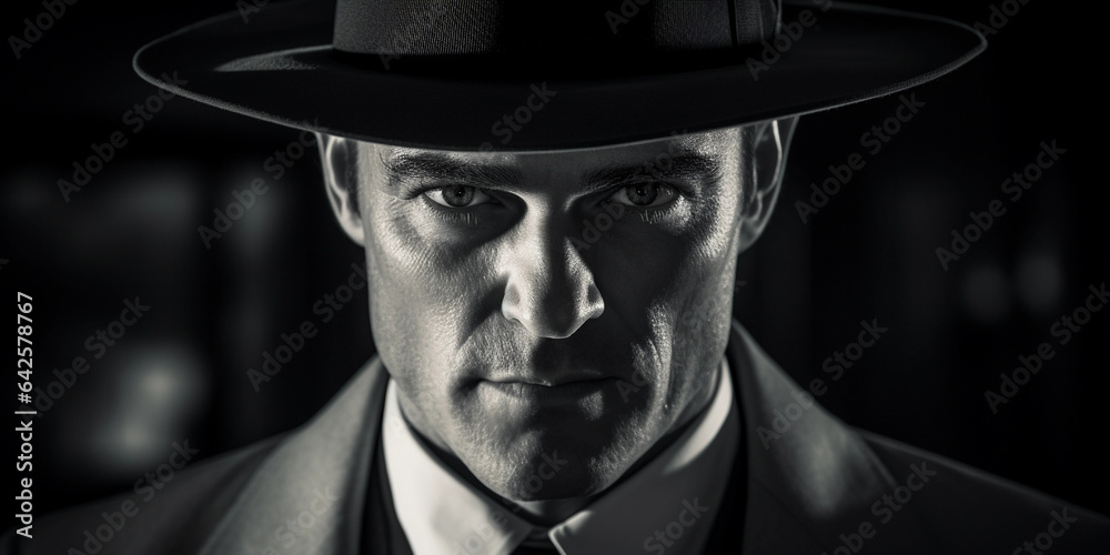 Intrigue: Black and white shot of a detective type character, hat ...