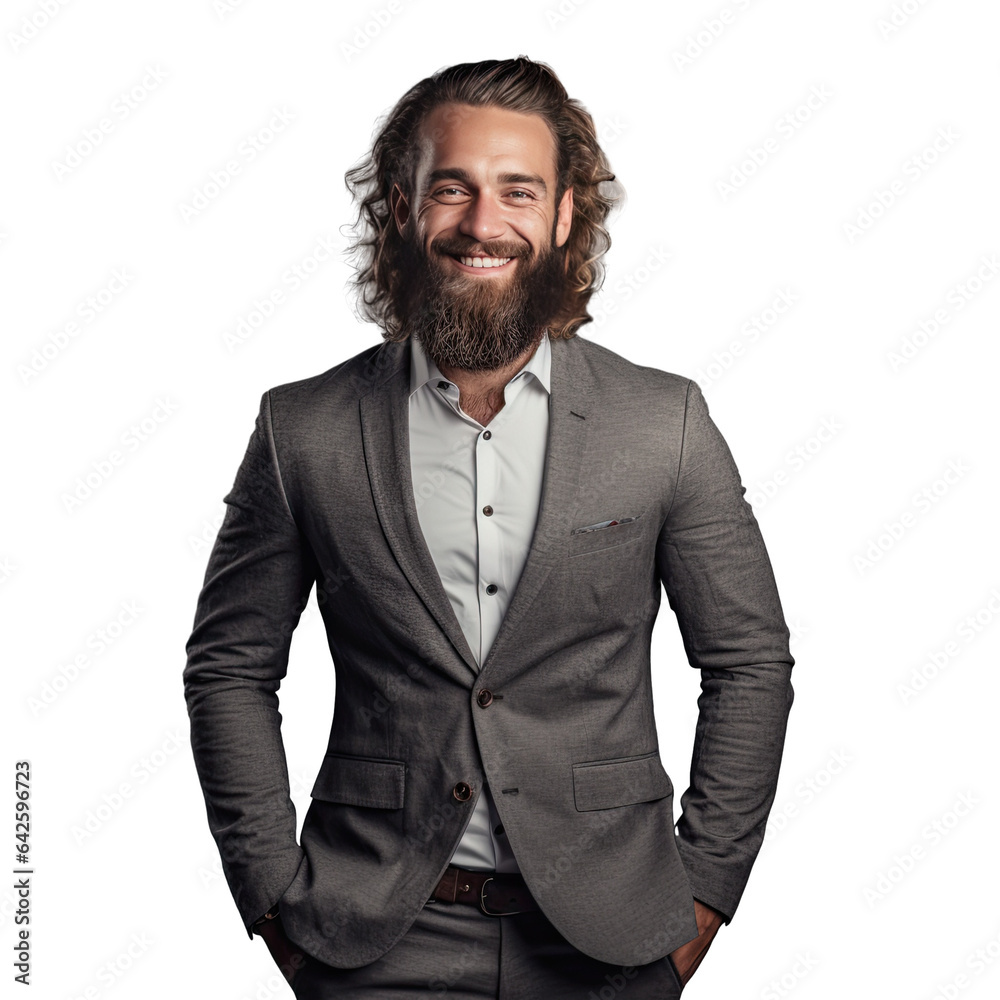 Handsome bearded man in classy attire confidently posing on a ...