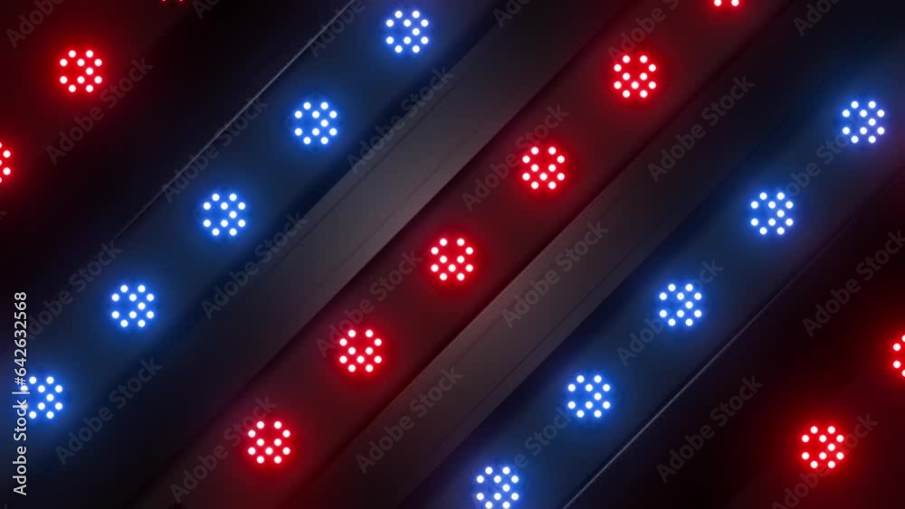 This stock motion graphic video of 4K red and blue LED light walls with gentle overlapping ...