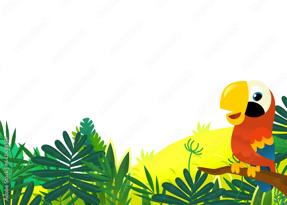 cartoon scene with jungle and animals and parrot bird being together as ...