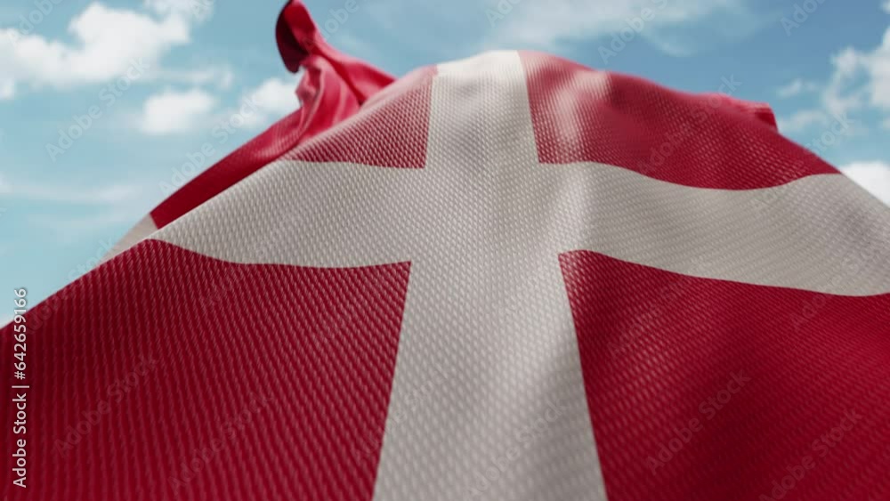 Wavy flag of Denmark blowing in the wind in slow motion. Waving ...