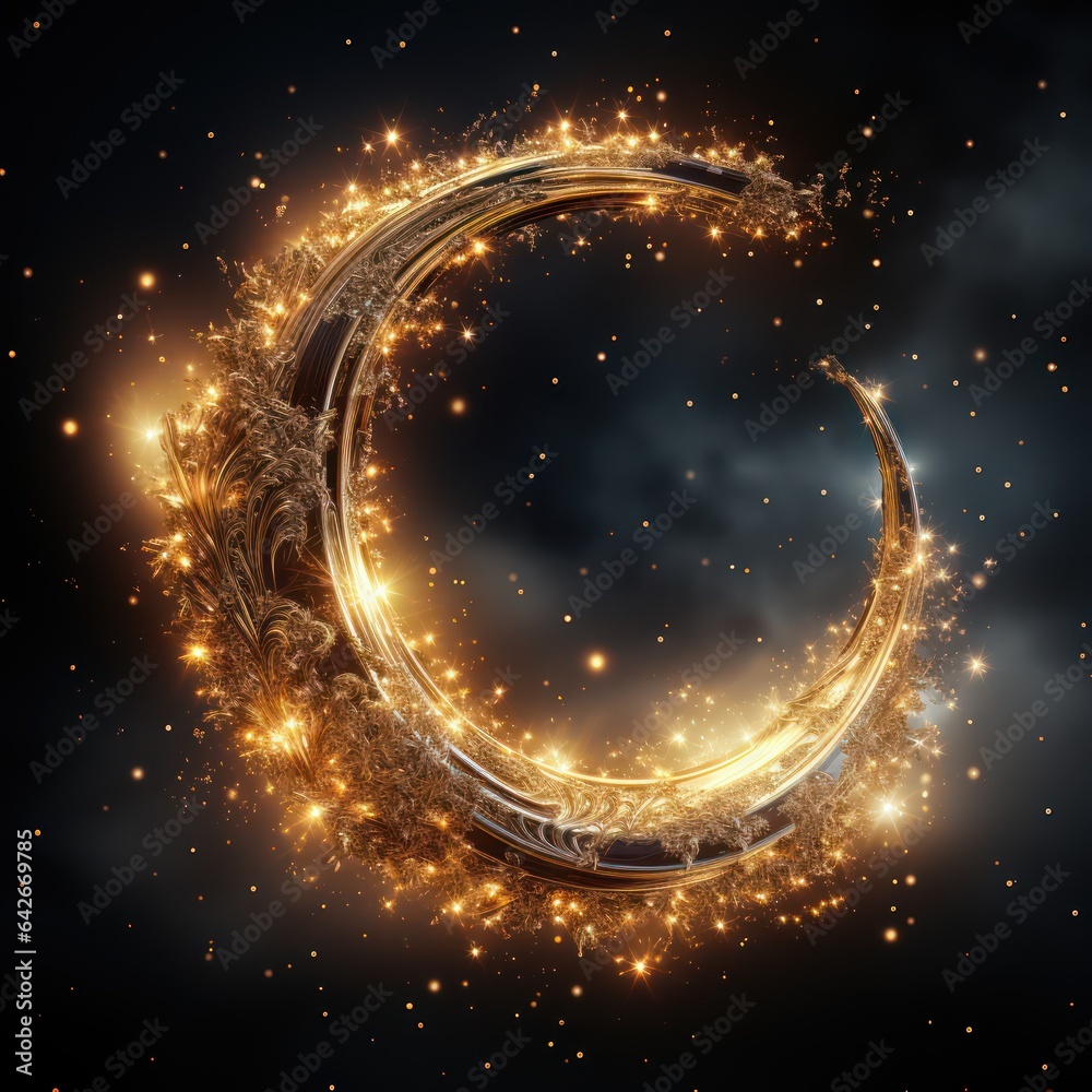 Gold sparkling light circle with shimmering particles with glare effect ...