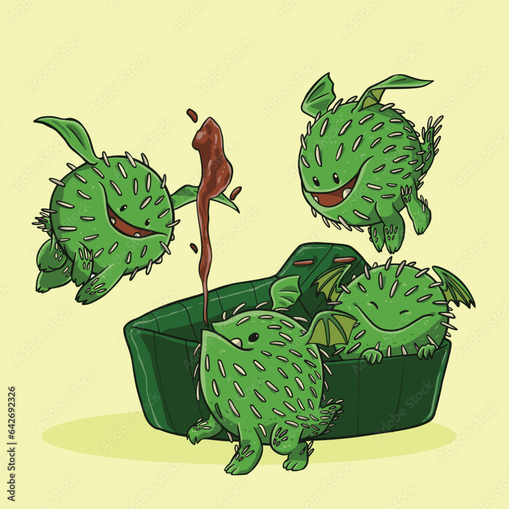 Klepon glutinous rice ball in monster character illustration Stock ...