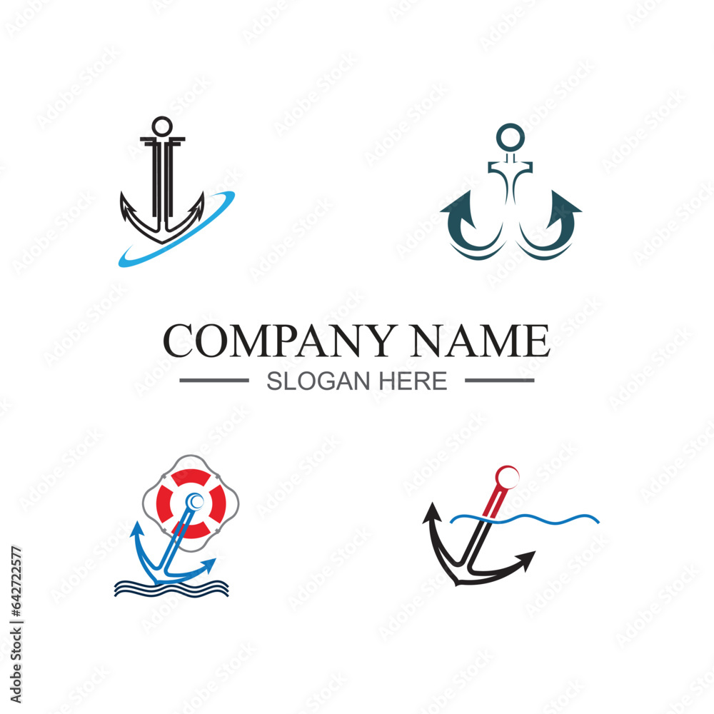 marine retro emblems logo with anchor and rope, anchor logo - vector ...