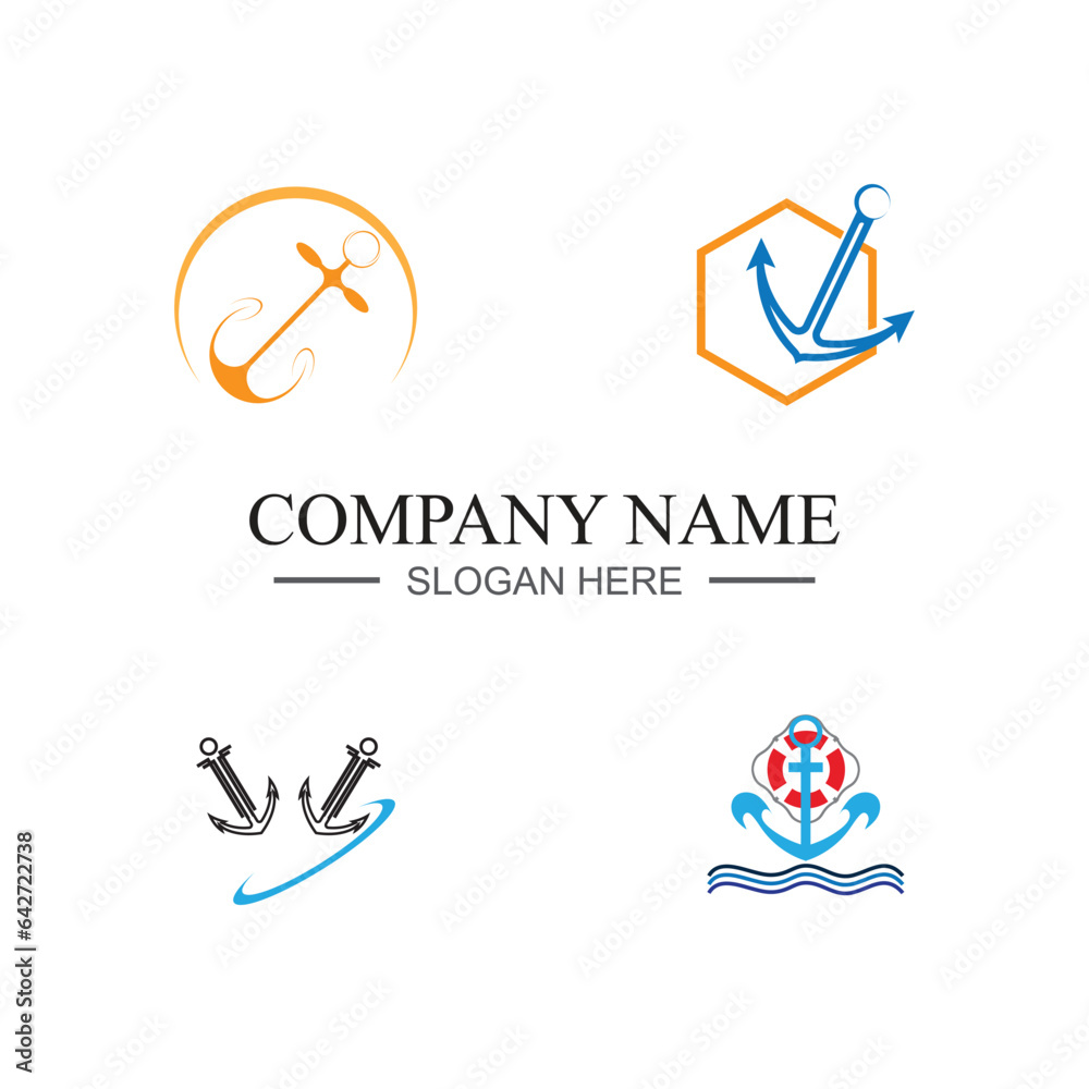 marine retro emblems logo with anchor and rope, anchor logo - vector ...