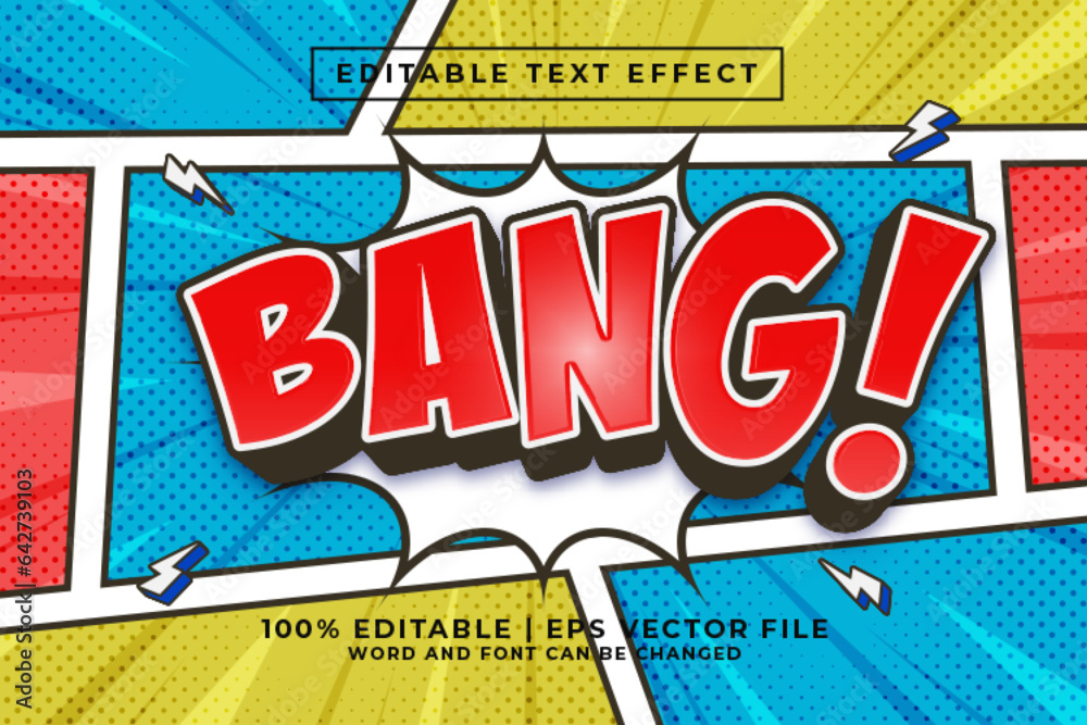 Bang 3d Editable Text Effect Comic Cartoon Style Premium Vector Stock ...