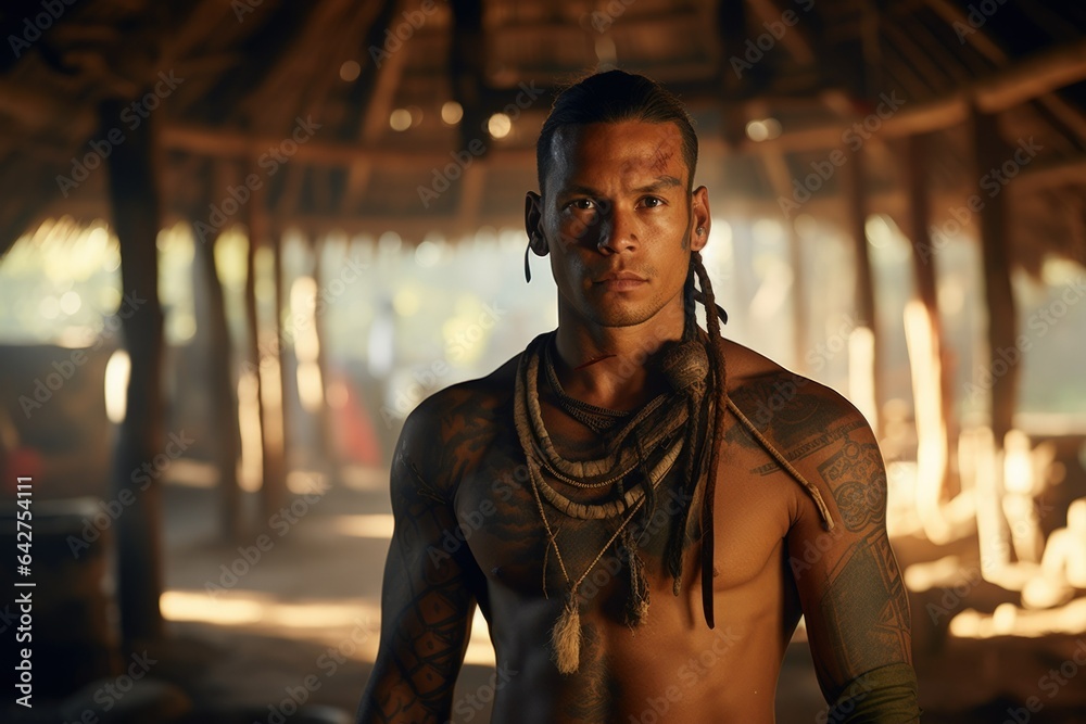 Portrait of a Fictional Indigenous Tribal Native American Indian Man ...