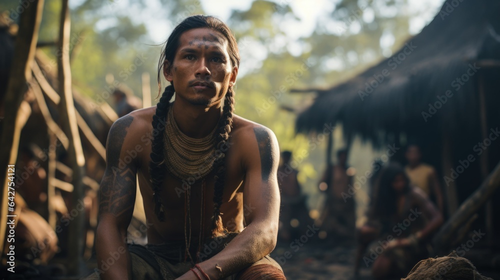 Portrait of a Fictional Indigenous Tribal Native American Indian Person ...