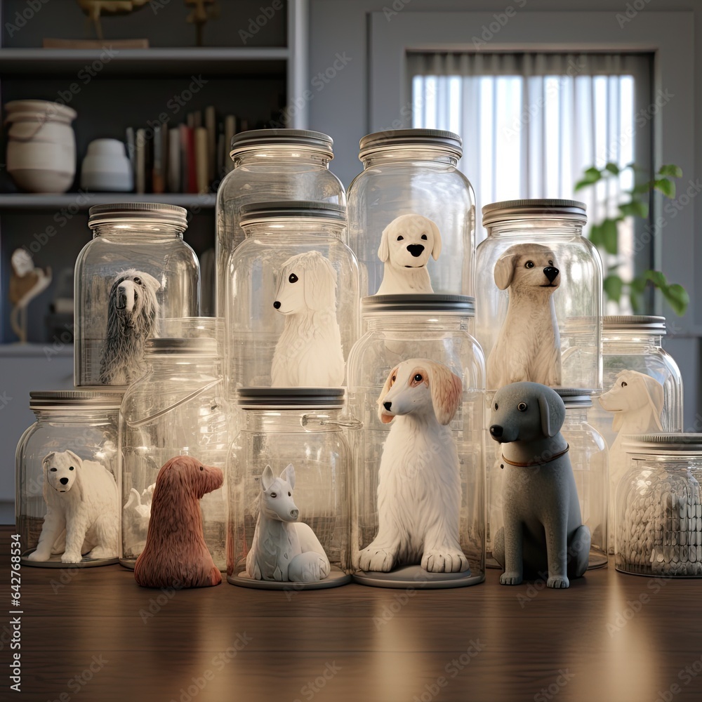 some glass jars with animals in them sitting on the table next to each ...