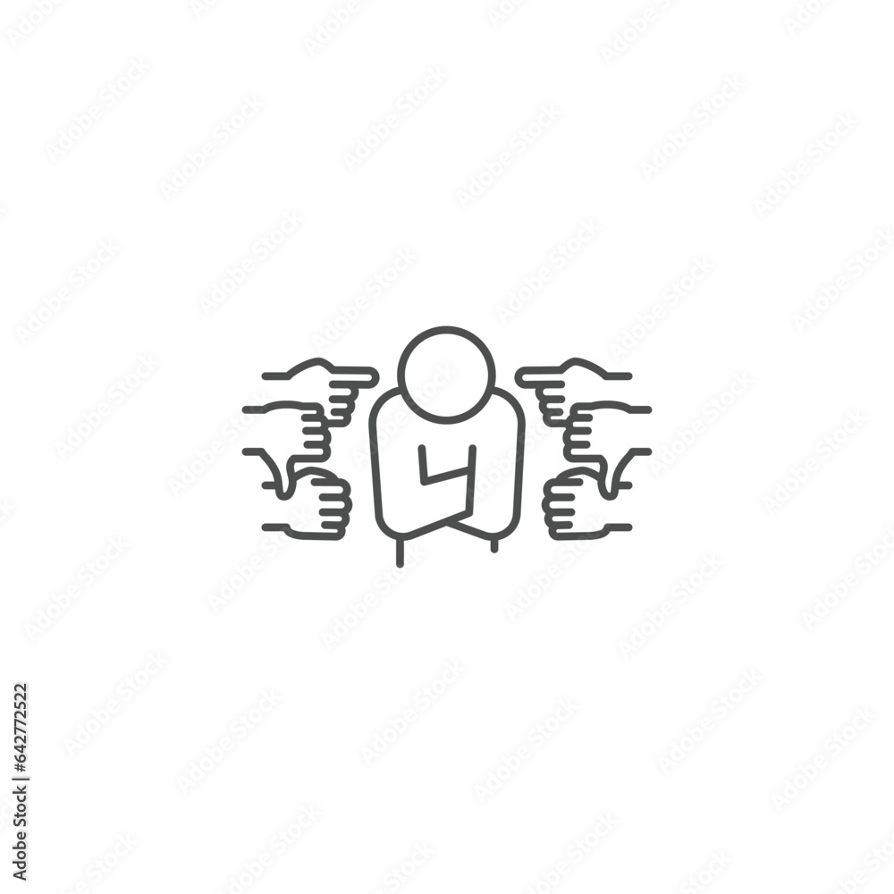 bullying icon, bully persecution, harassment and hate attack, social blame, accuse victim, thin ...