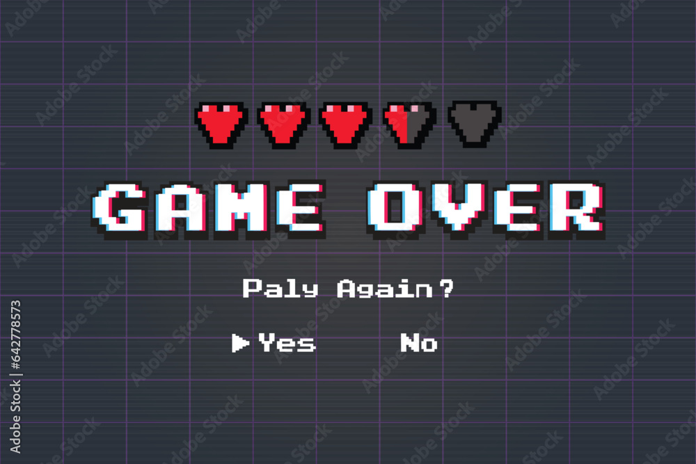 Vetor de Game over pixel art design with hearts.pixel art .8 bit game ...