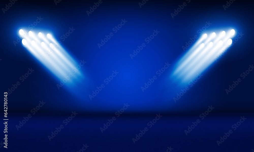 Bright stadium lights effect on a background. Spotlights realistic ...