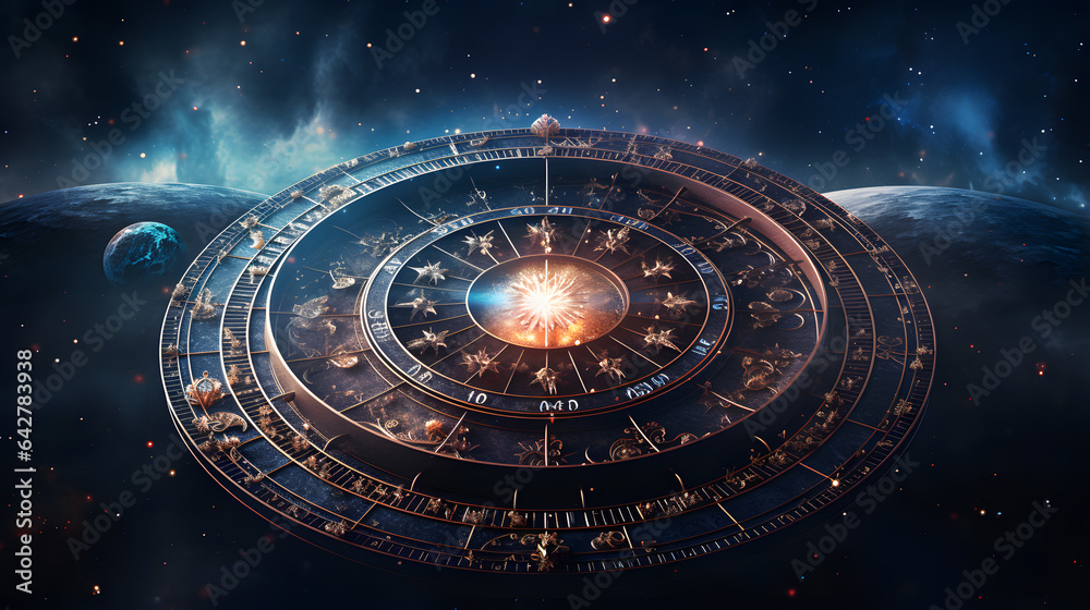 zodiac wheel with a planetary view of the planets in the background ...