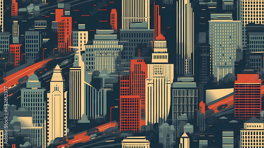 urban landmarks skyscrapers and city iconic seamless pattern Colorful ...