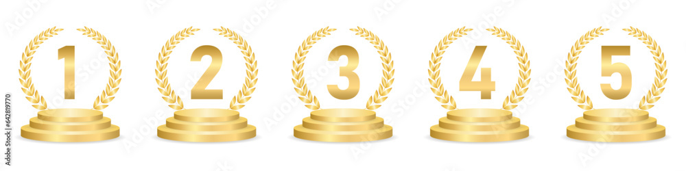 Set of Golden Number Award on Podium Stage. Number Ranking 1 2 3 4 5 ...