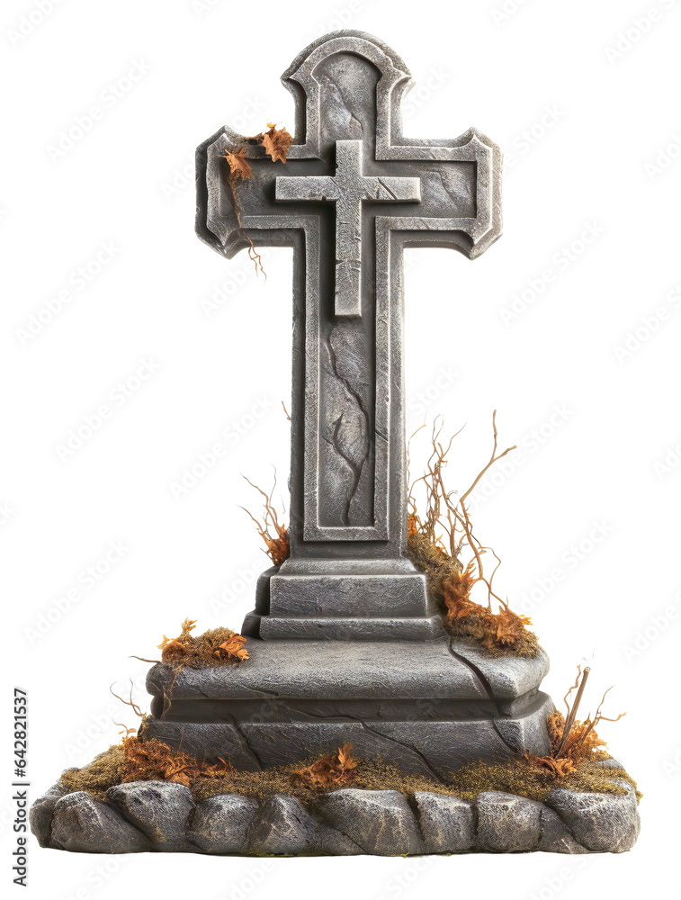 Gravestone. Cross tombstone. Old stone cross in the cemetery. Isolated ...