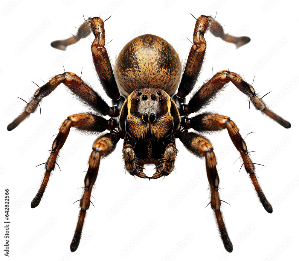 Large brown spider close-up front view / top view. Isolated on a ...