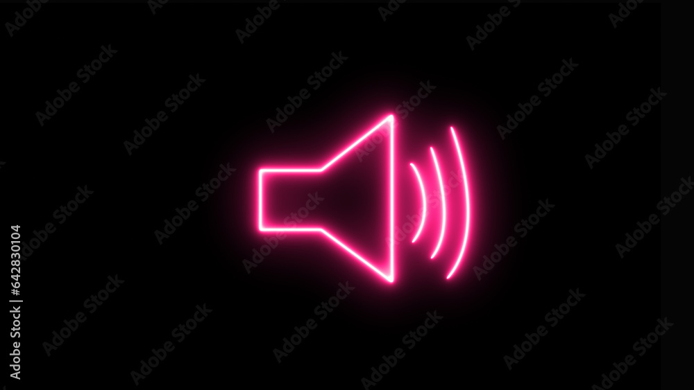 Poster Glowing purple neon audio speaker volume on line art icons for ...