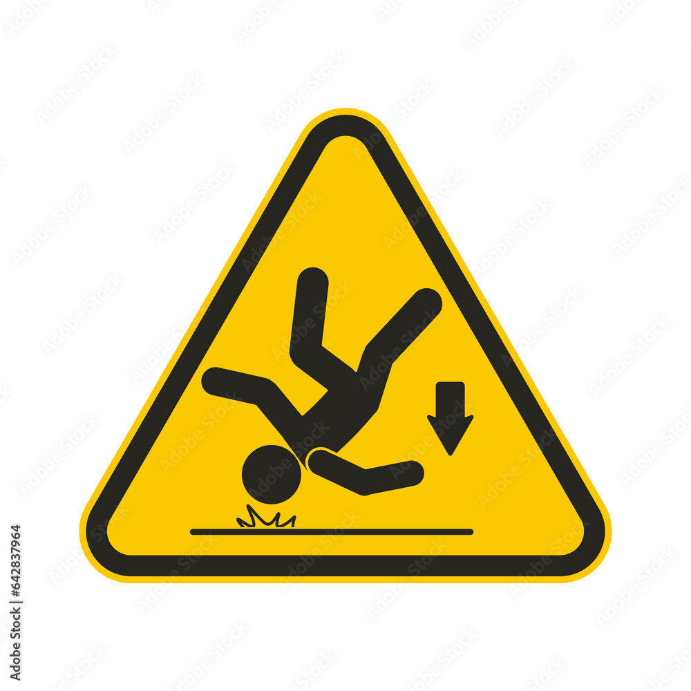 Isolated illustration of yellow triangle man falling from high surface ...