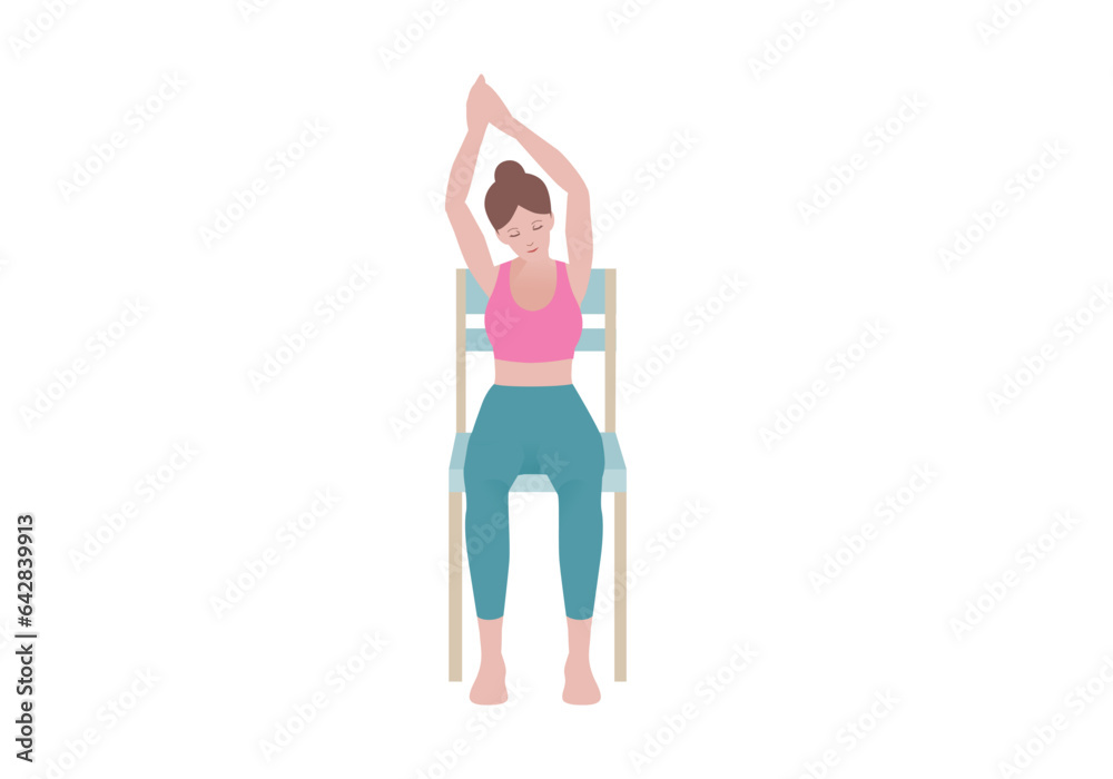 Vetor de Exercises that can be done at-home using a sturdy chair. Reach ...