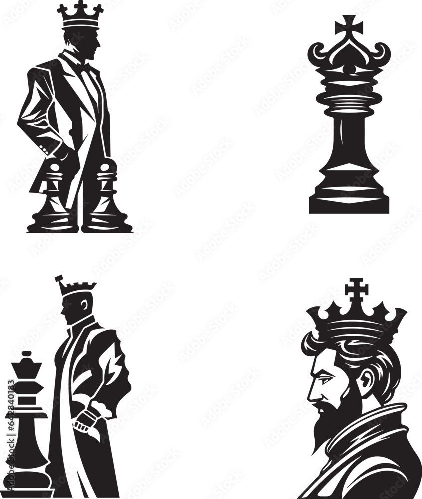 set of chess king vector logo style illustrations modern minimal line ...