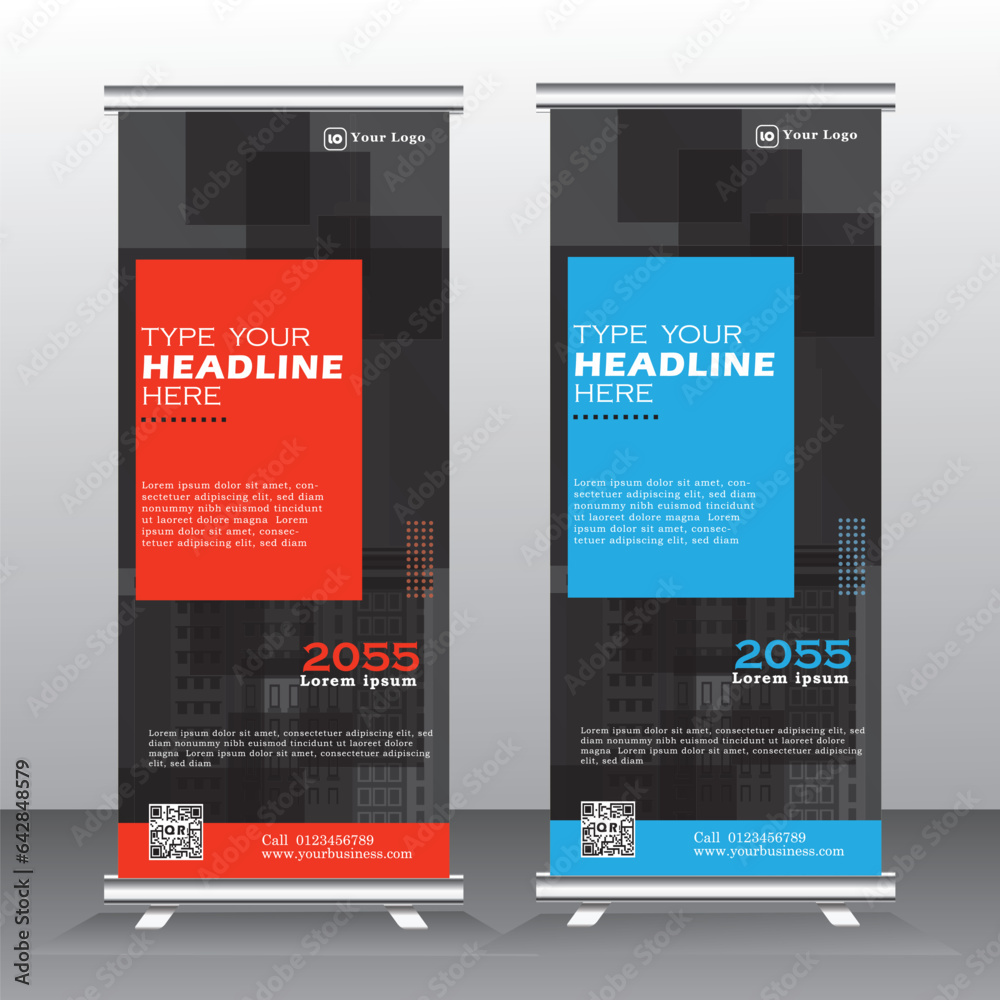 Roll up banner template for your business, vertical banner template, vector, abstract geometric ...