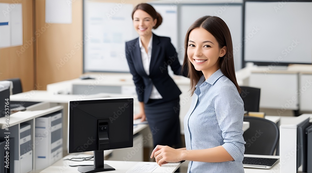 Confidently Leading the Way: A young professional confidently works at ...