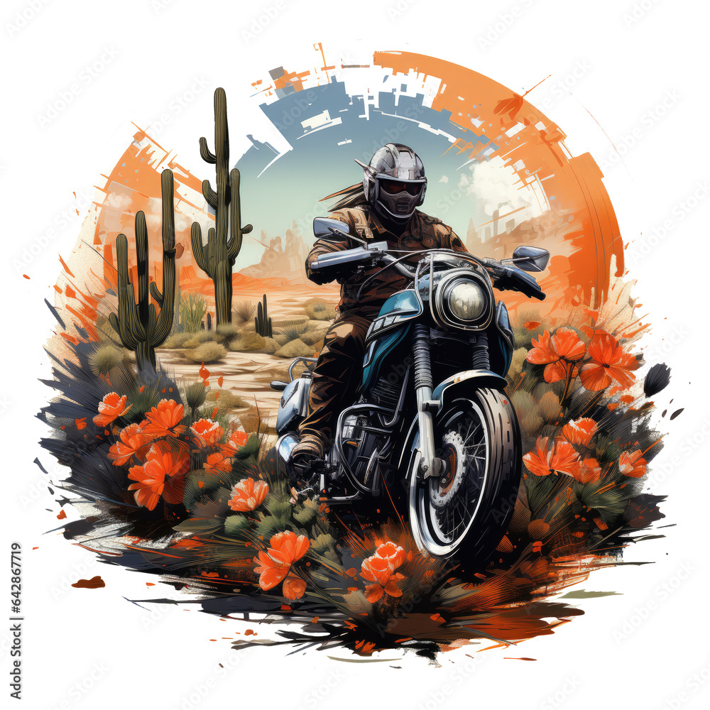 A motorcycle t-shirt design inspired by the wild west, featuring a ...