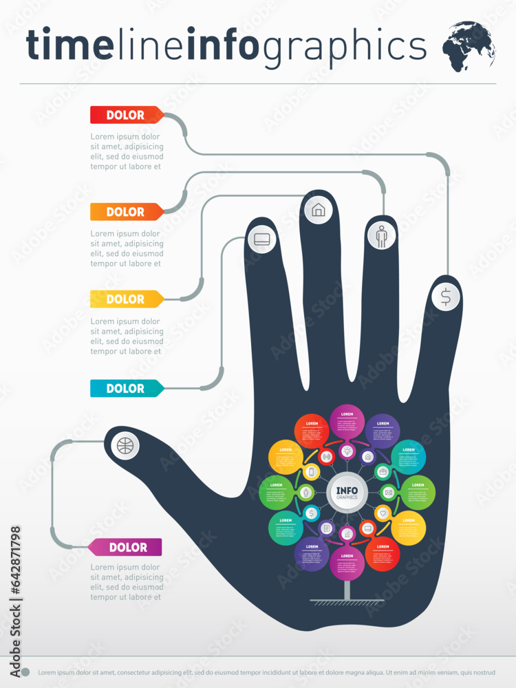 Part of the report with human hand and icons set. Business presentation ...