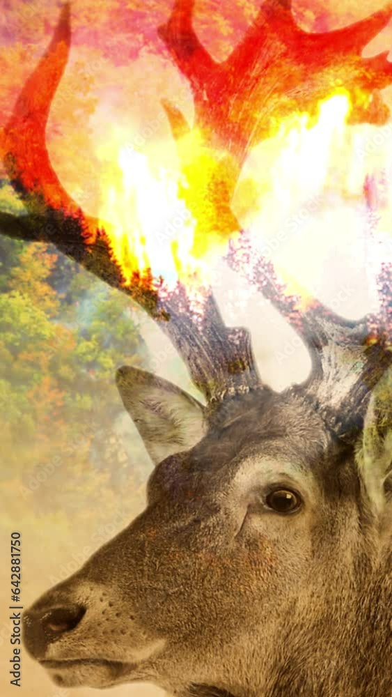 Extreme Heat and Forest Fires. Vanishing Animal Species; Deer. Alpha ...