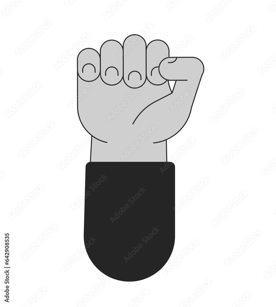 Raising and clenching fist flat monochrome isolated vector hand. Fight ...