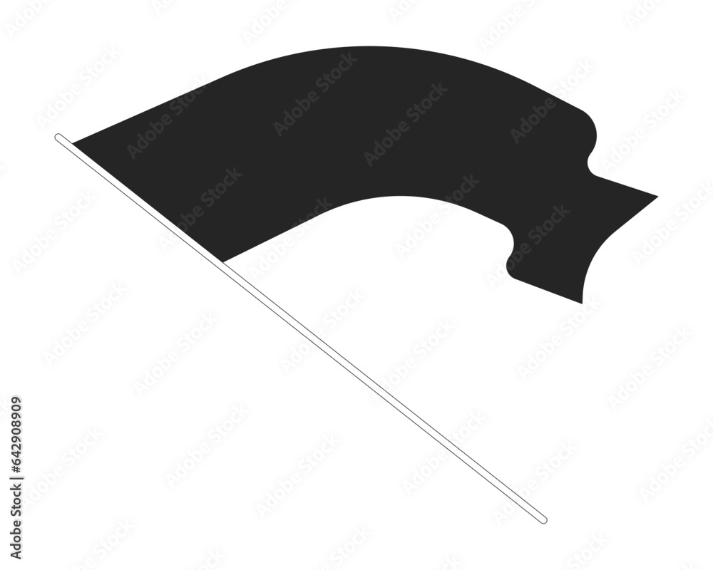 Big waving flag flat monochrome isolated vector object. Flag blows away ...