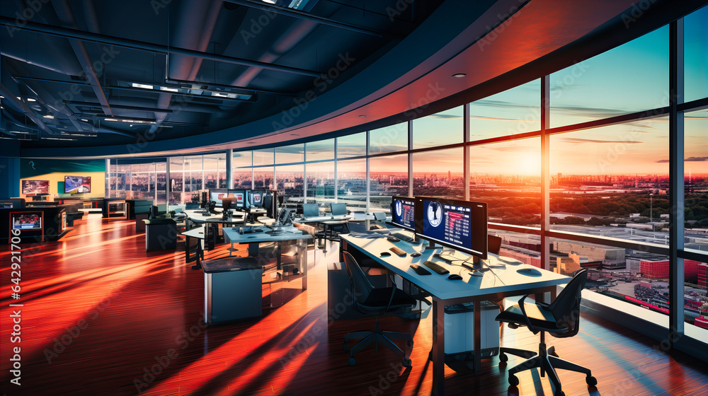 Sports stadium office with racetrack corridors and game zone. Stock ...