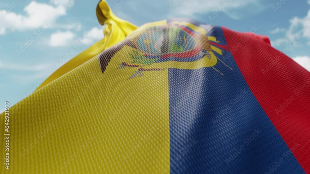 Wavy flag of Ecuador blowing in the wind in slow motion. Waving ...