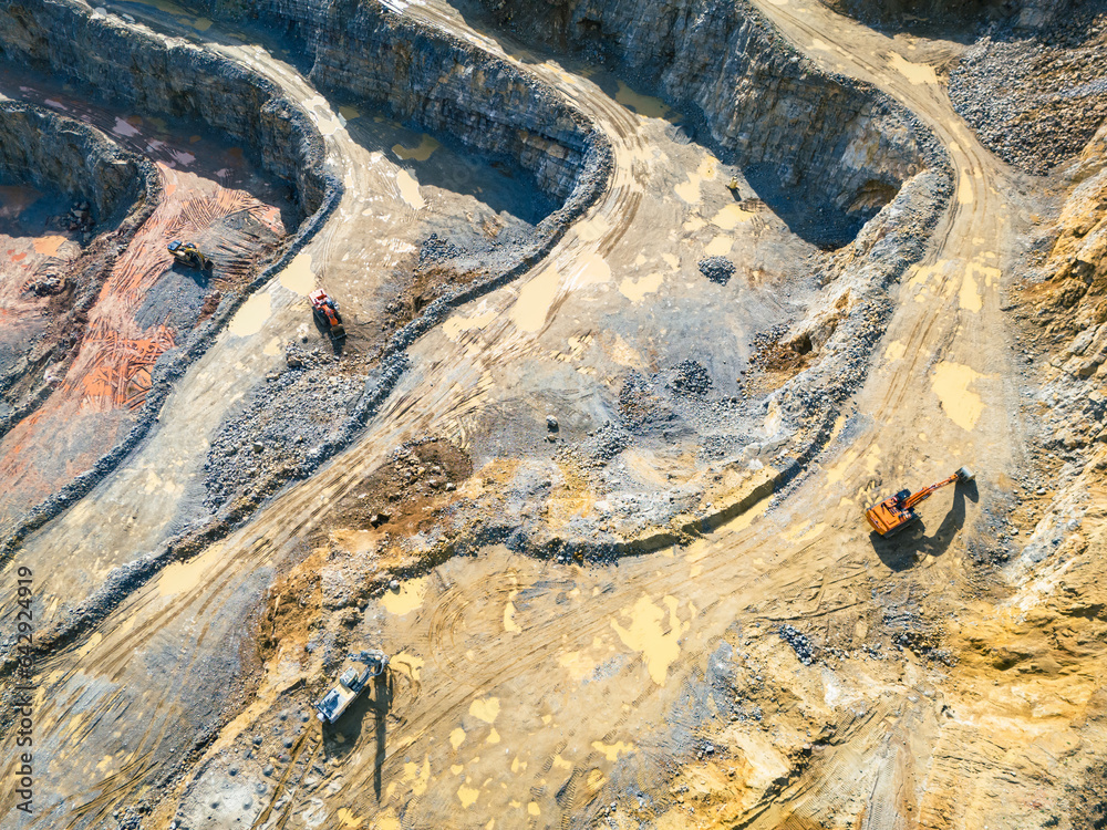 Opencast Mine Aerial View. Industrial terraces in a mining quarry. Open ...