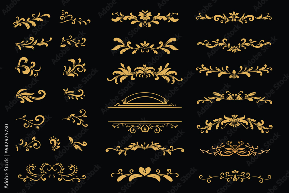 Set of baroque Luxury gold Vintage decorative ornament design. Labels ...