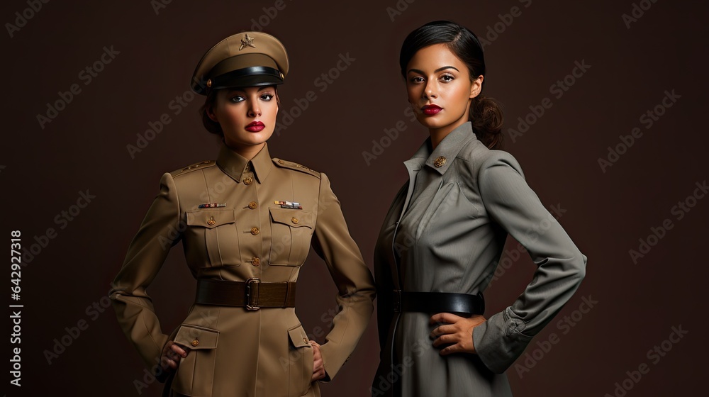 Two models in military attire from different eras, signifying the ...