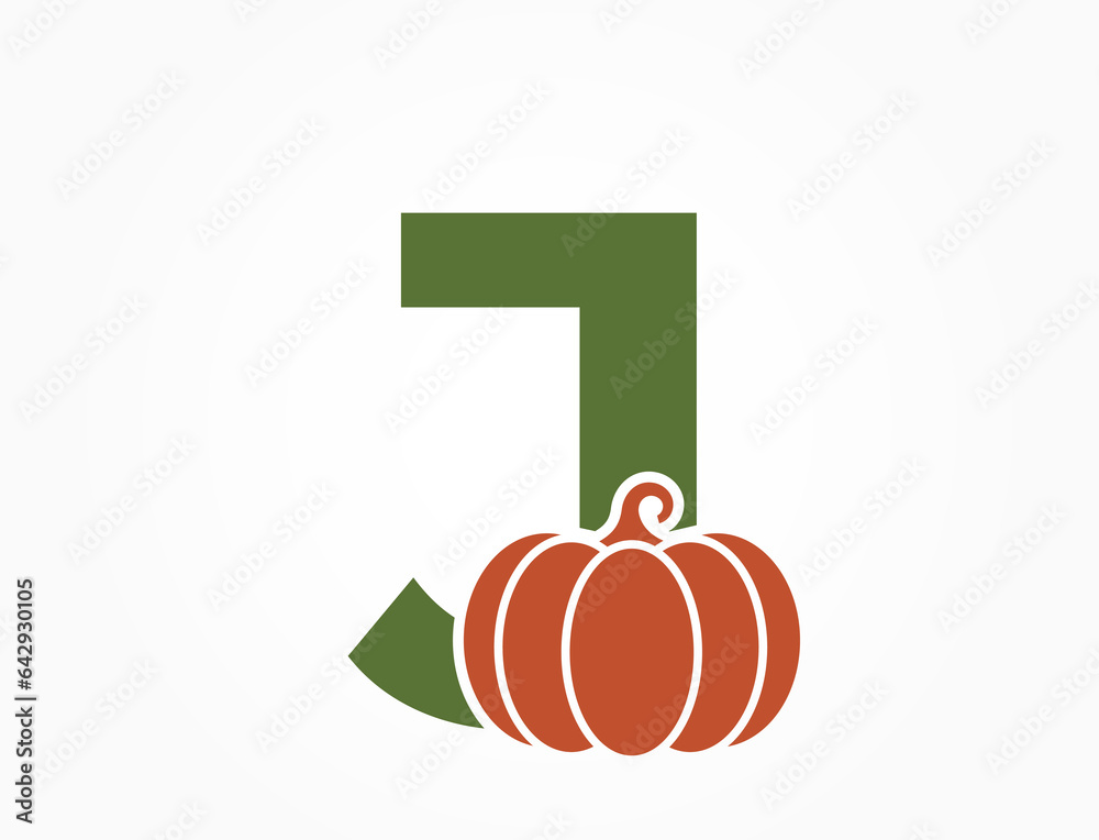 letter j with pumpkin. vegetable and organic food alphabet logotype ...