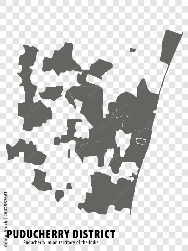 Blank map Puducherry district of India. High quality map of Puducherry ...