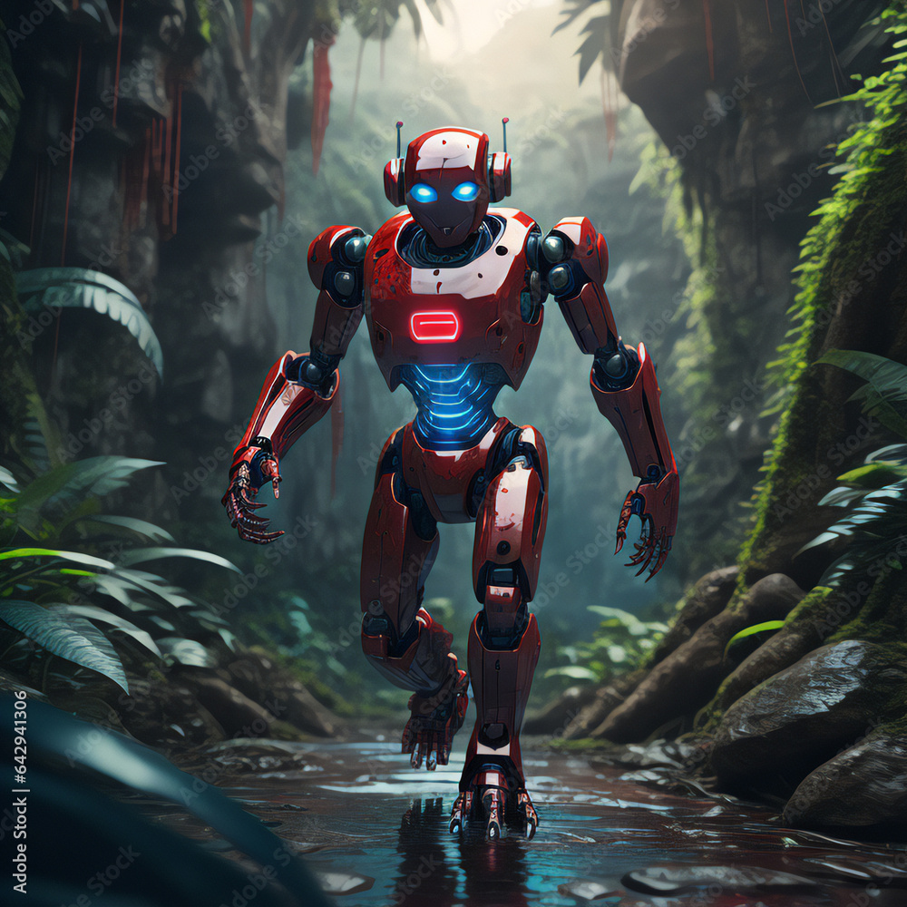 robot full boy walking illustration, cyborg, artificial intelligence walking .Cyberpunk robot ...